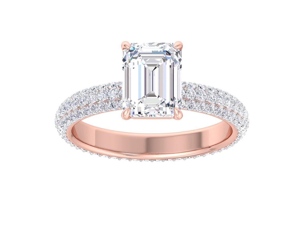 Elongated Emerald Cut Moissanite Engagement Ring Pave Band Charonjewels