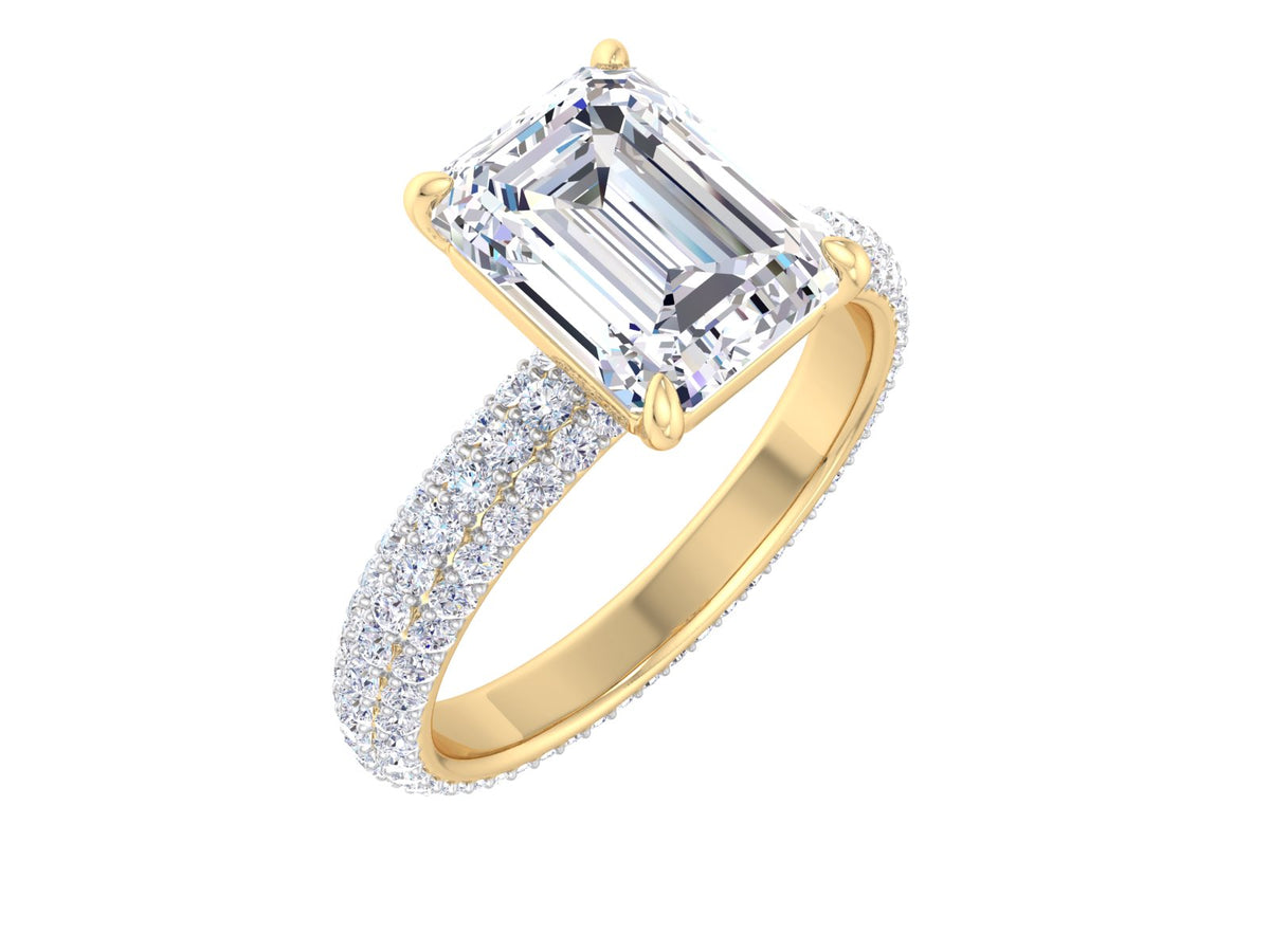Elongated Emerald Cut Moissanite Engagement Ring Pave Band Charonjewels