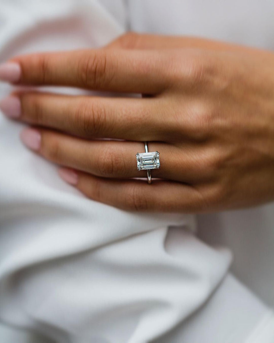 3ct Emerald Cut Moissanite Solitaire Engagement Ring Charonjewels