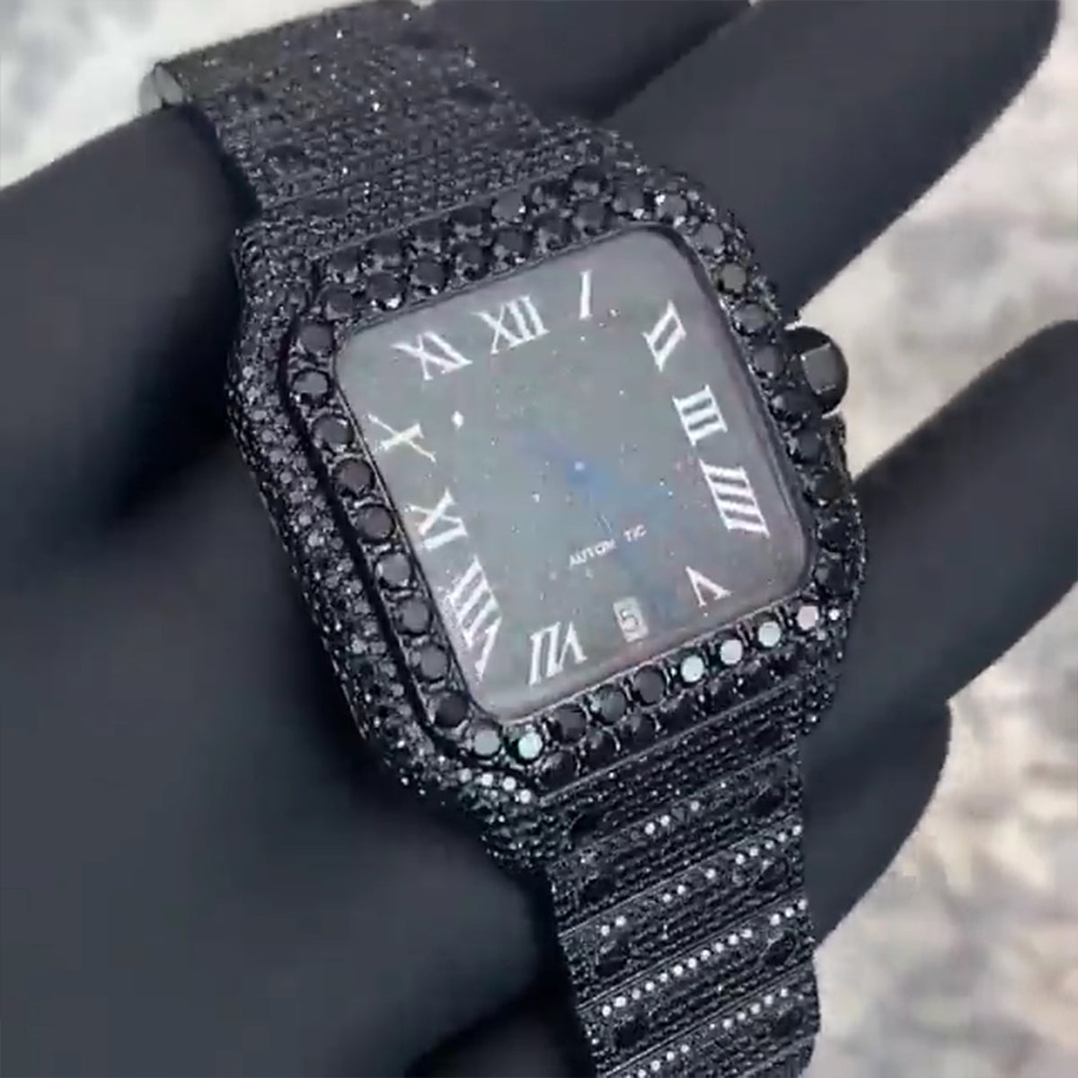 Men Iced Out Black Diamond Wrist Watch| Moissanite watch – charonjewels