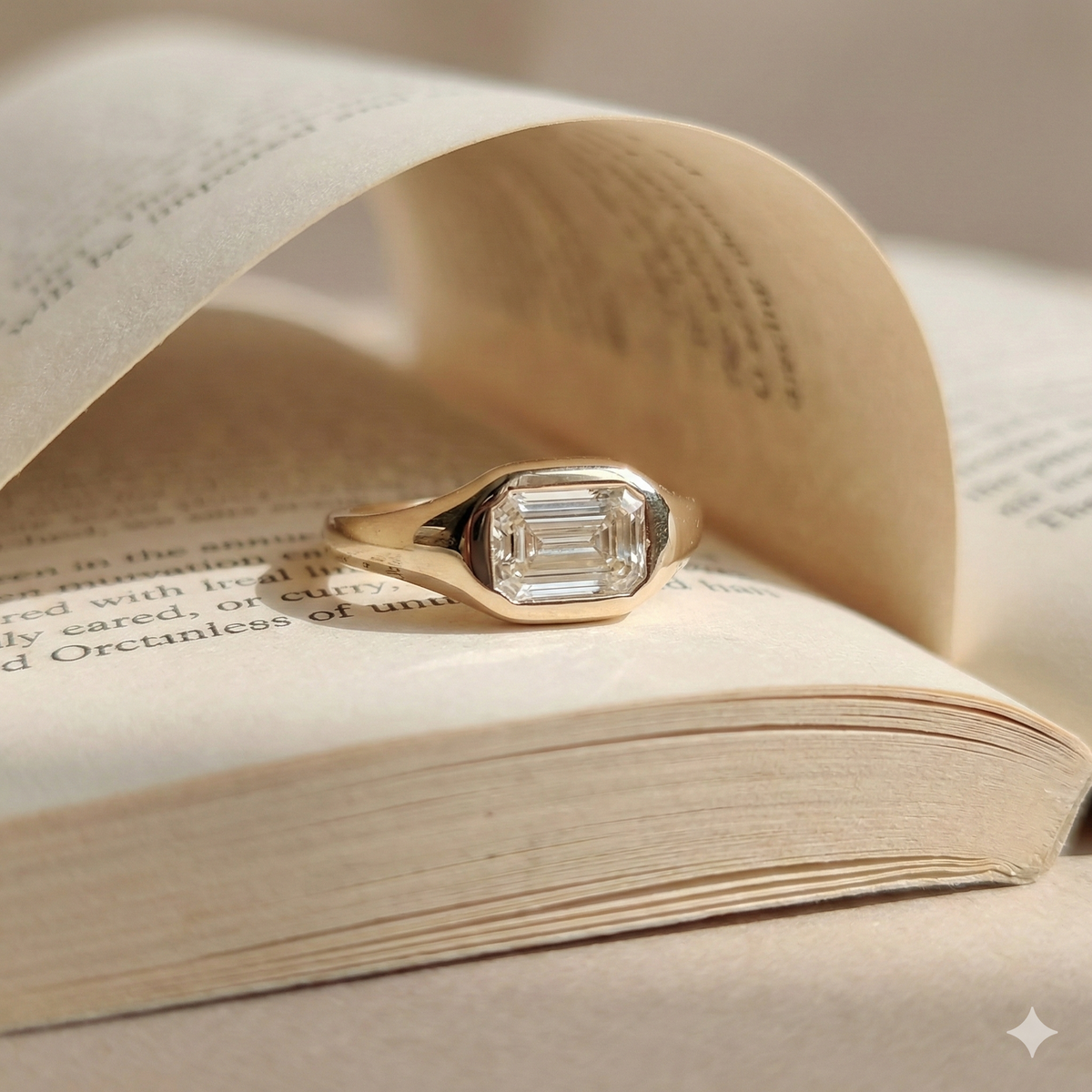Lab grown 1.75 CT Bezel Set East West Emerald Cut Engagement Ring - IG ...