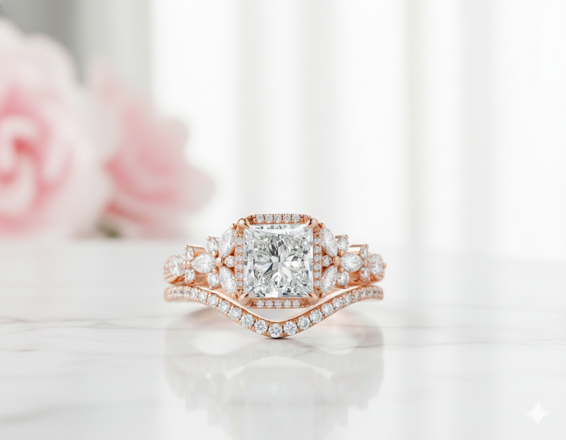 2.450 Ct Princess Cut Moissanite Engagement Ring Set – charonjewels
