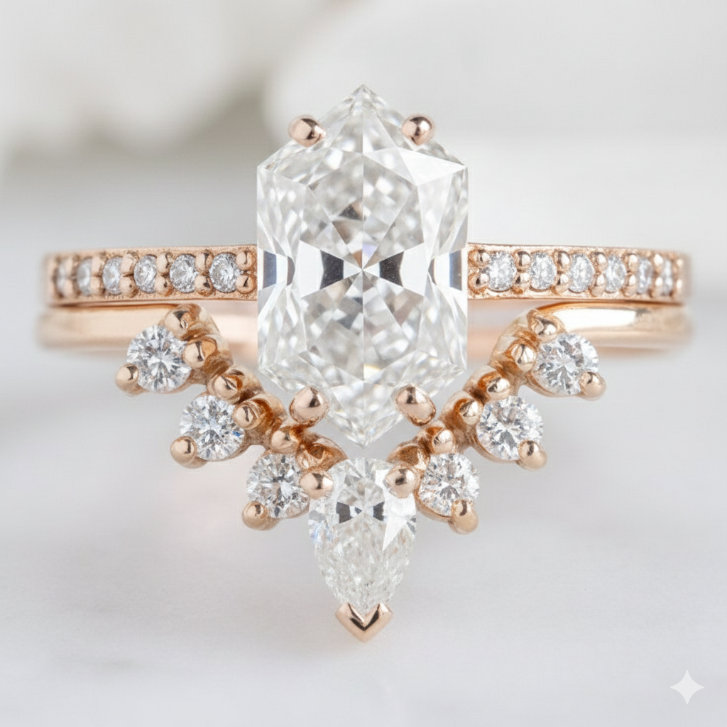 2.090CT Hexagon Cut Moissanite Engagement Ring Set – charonjewels