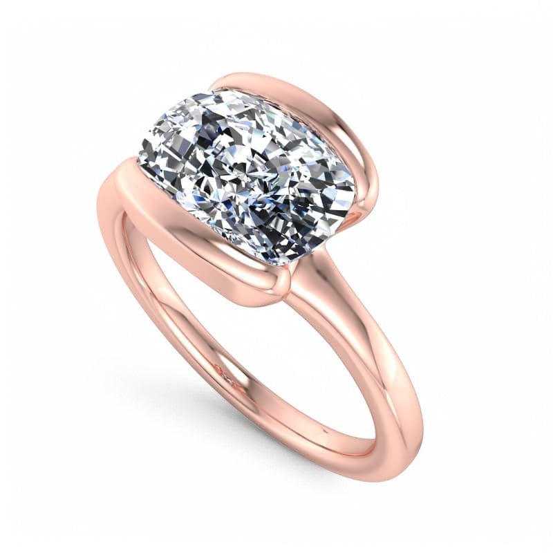 1.00CT East West Oval Cut Half Bezel Set Moissanite Engagement Ring ...