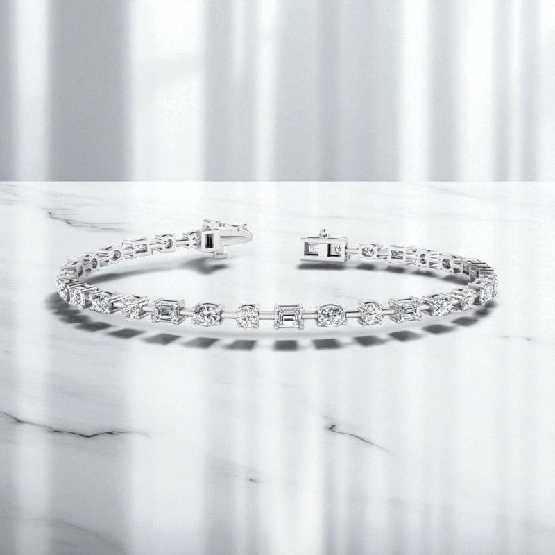 9.00ct Sparkling Prong Setting Mixed Cut Lab Grown Diamond Tennis Brac ...