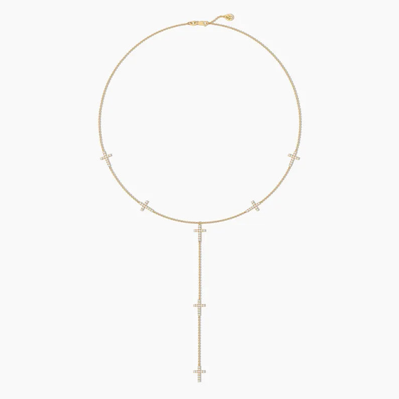 Dainty Moissanite Diamond Lariat Cross Necklace – charonjewels