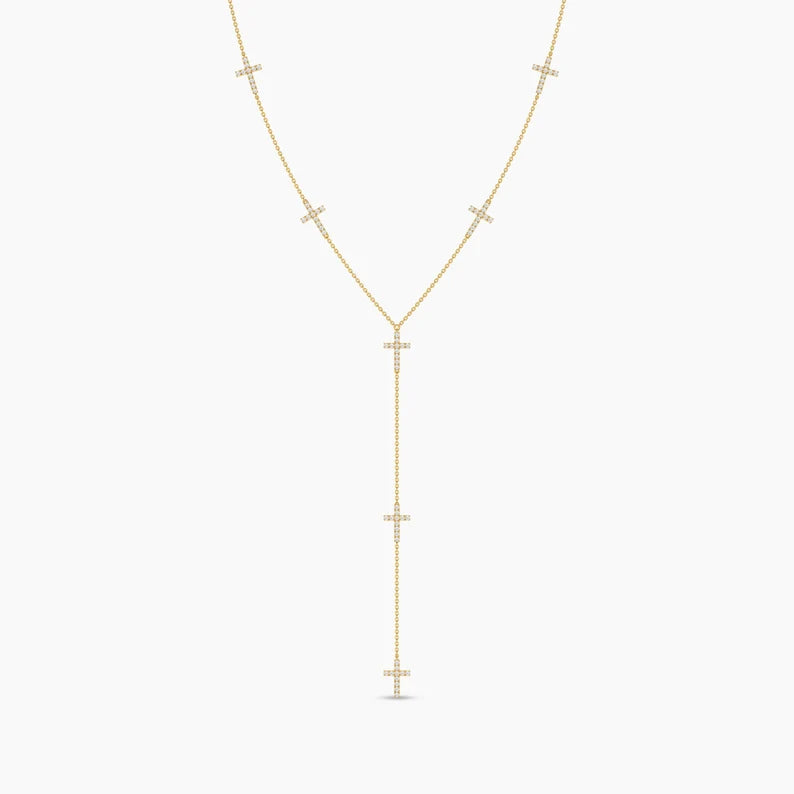 Dainty Moissanite Diamond Lariat Cross Necklace – charonjewels
