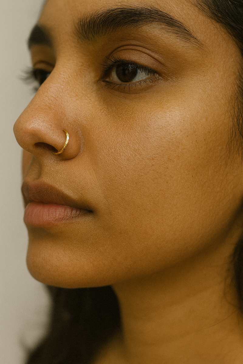 14K Gold Hammered Nose Hoop: Thin Seamless Cartilage Piercing ...